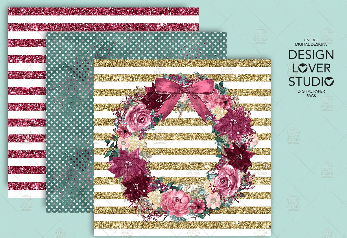 Burgundy Christmas Design Digital Paper Pack Christmas - Etsy