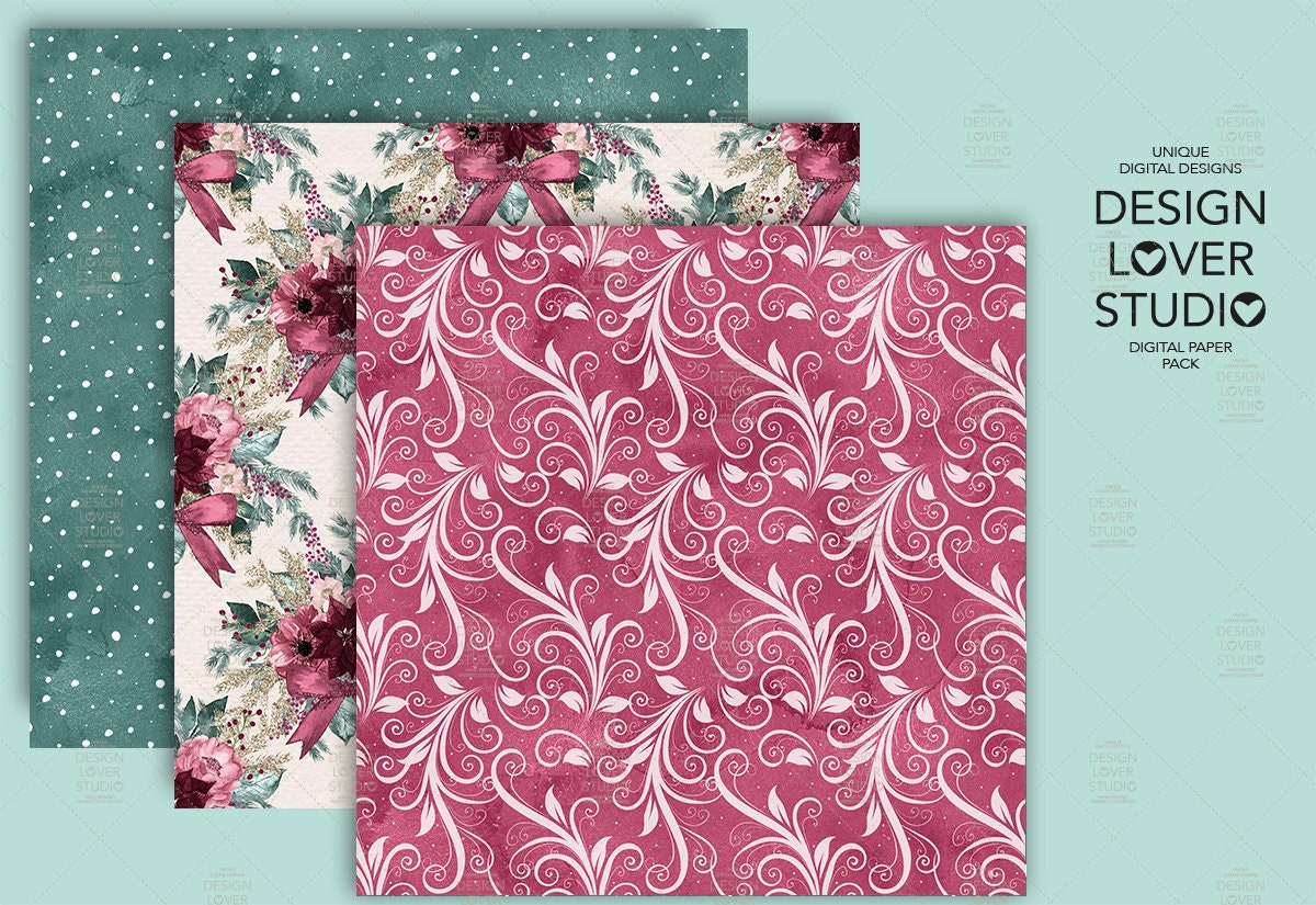 Burgundy Christmas Design Digital Paper Pack Christmas - Etsy