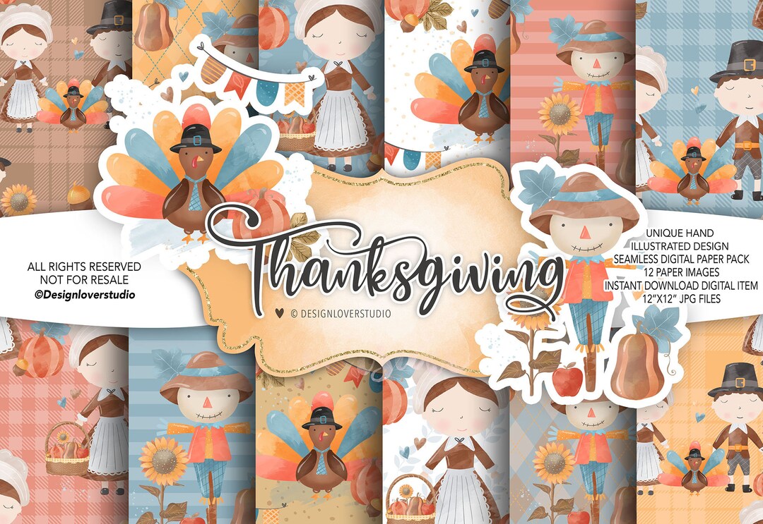 Thanksgiving Digital Paper Pack, Autumn Leaves, Fall, Fall Clipart ...