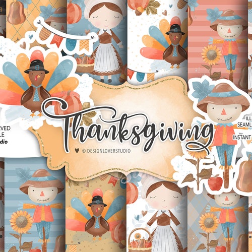 Thanksgiving Digital Paper Fall Scrapbook Papers Autumn - Etsy