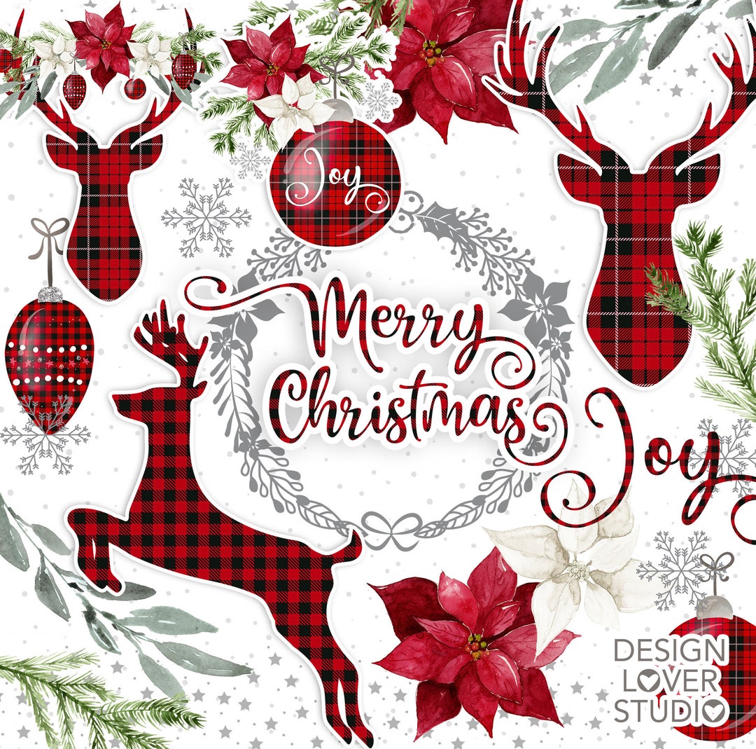 Checkered Christmas Digital Design, Xmas Clipart, Cute Christmas ...
