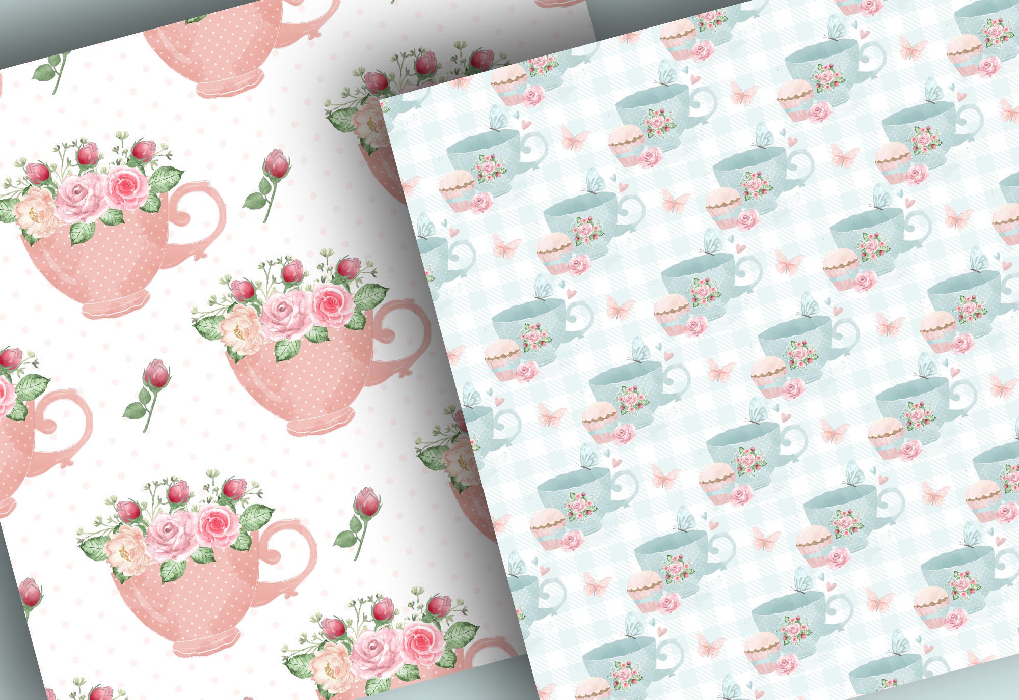 Watercolor Tea Party Digital Paper Pack, Tea Watercolor Flower, Pink ...
