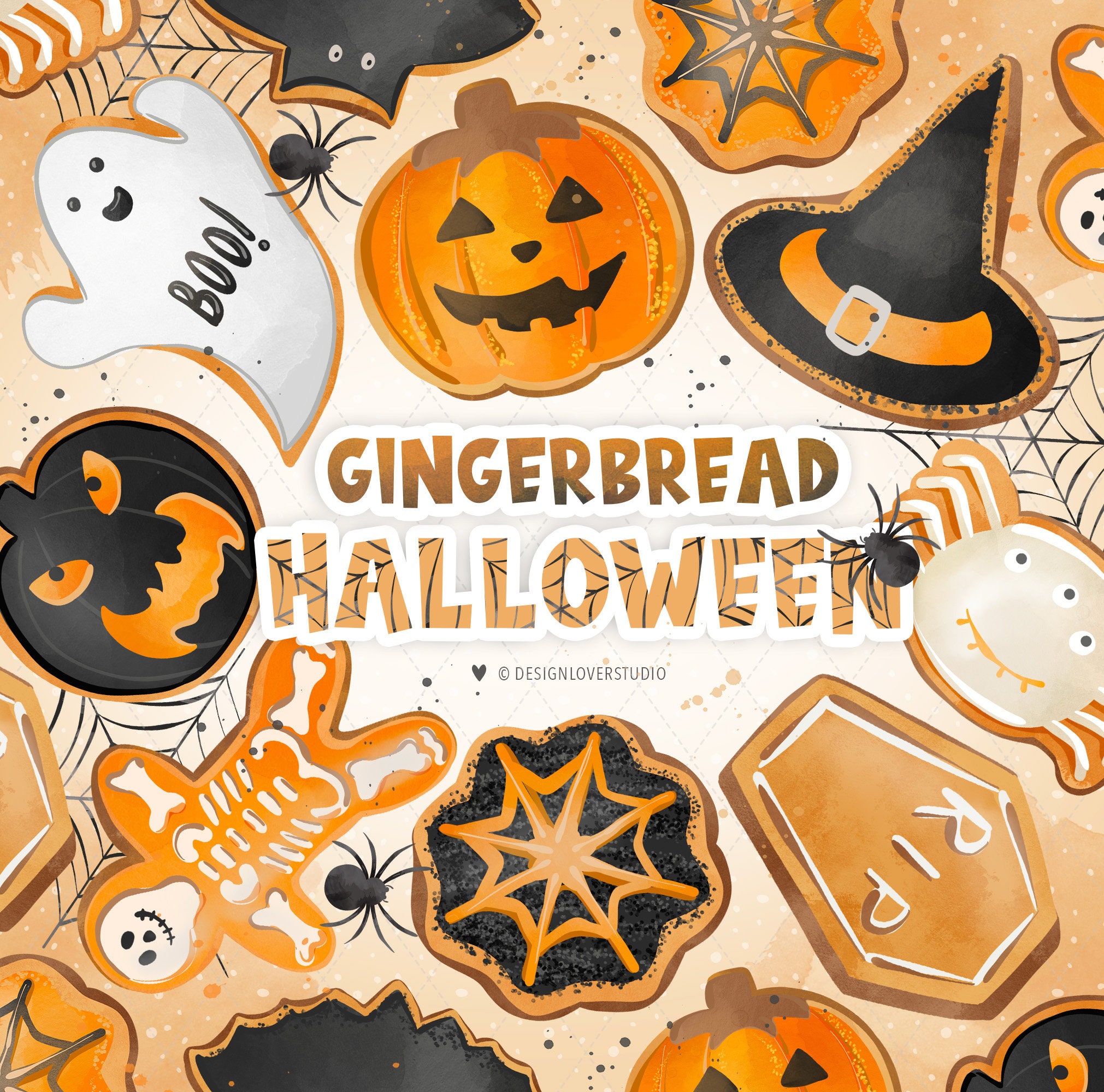 Gingerbread Halloween Digital Clipart, Pumpkin, Halloween, Spider, RIP ...