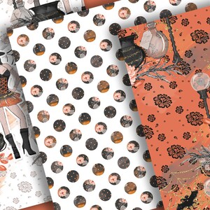 Halloween Girl Digital Paper Pack, Pumpkin, Halloween, Spider, Leaves ...