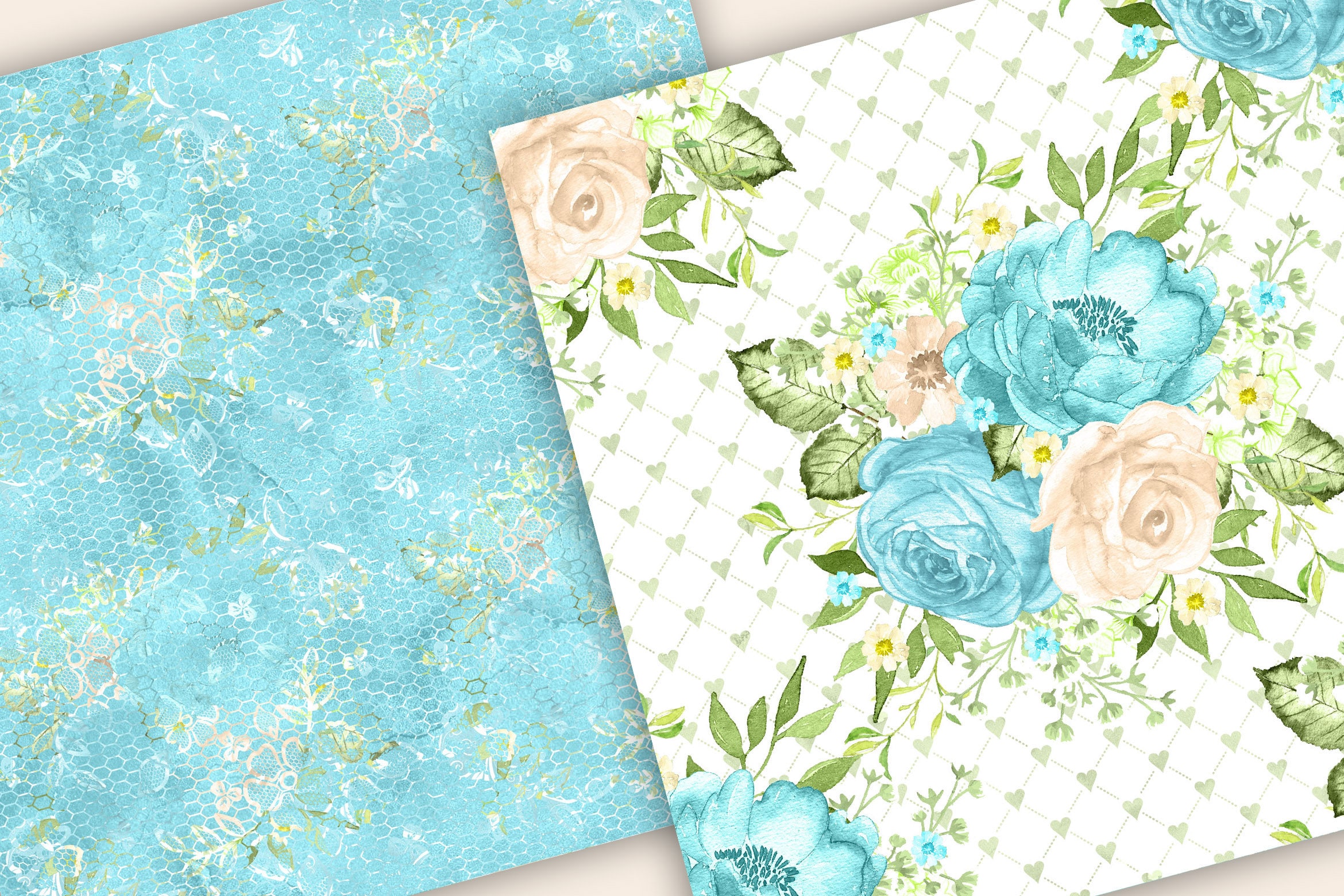 Watercolor AQUA DREAMS Digital Paper Pack, Flower, Peonies, Bouquets ...