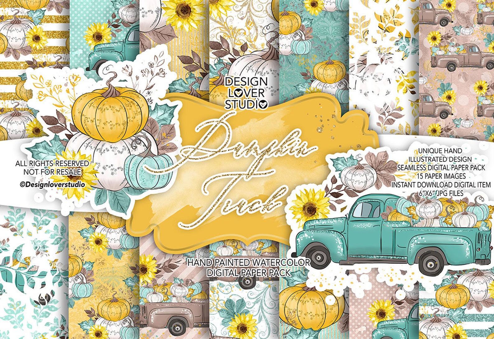Pumpkin Truck Digital Paper Pack Autumn Leaves Fall Fall - Etsy