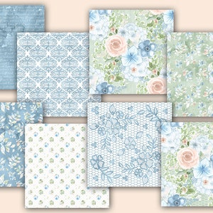 Watercolor POWDER BLUE Digital Paper Pack, Bow, Hydrangea, Bird ...