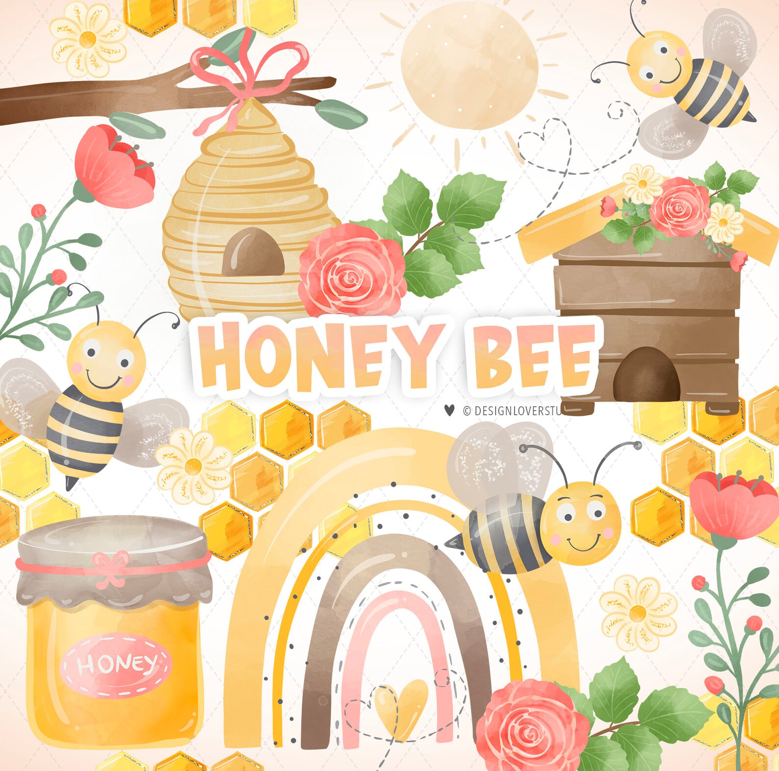 Watercolor Honey Bee Clipart, Bee, Animal Clipart, Honey, Ladybug ...