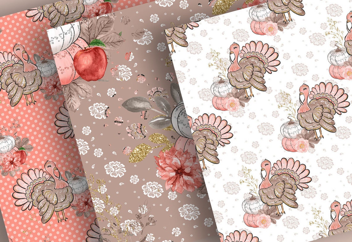 Turkey Thanksgiving Digital Paper Pack Autumn Leaves Fall - Etsy