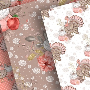 Turkey Thanksgiving Digital Paper Pack, Autumn Leaves, Fall, Fall ...
