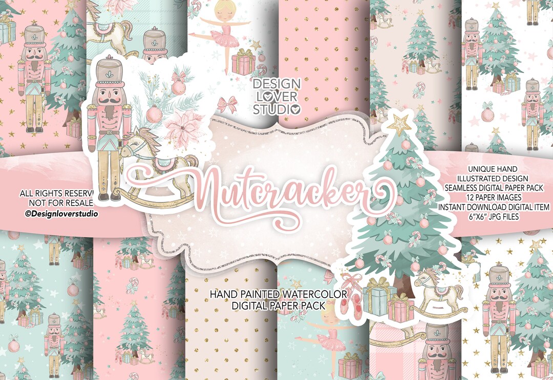 Nutcracker Christmas Digital Paper Pack, Xmas Pattern, Cute Christmas ...