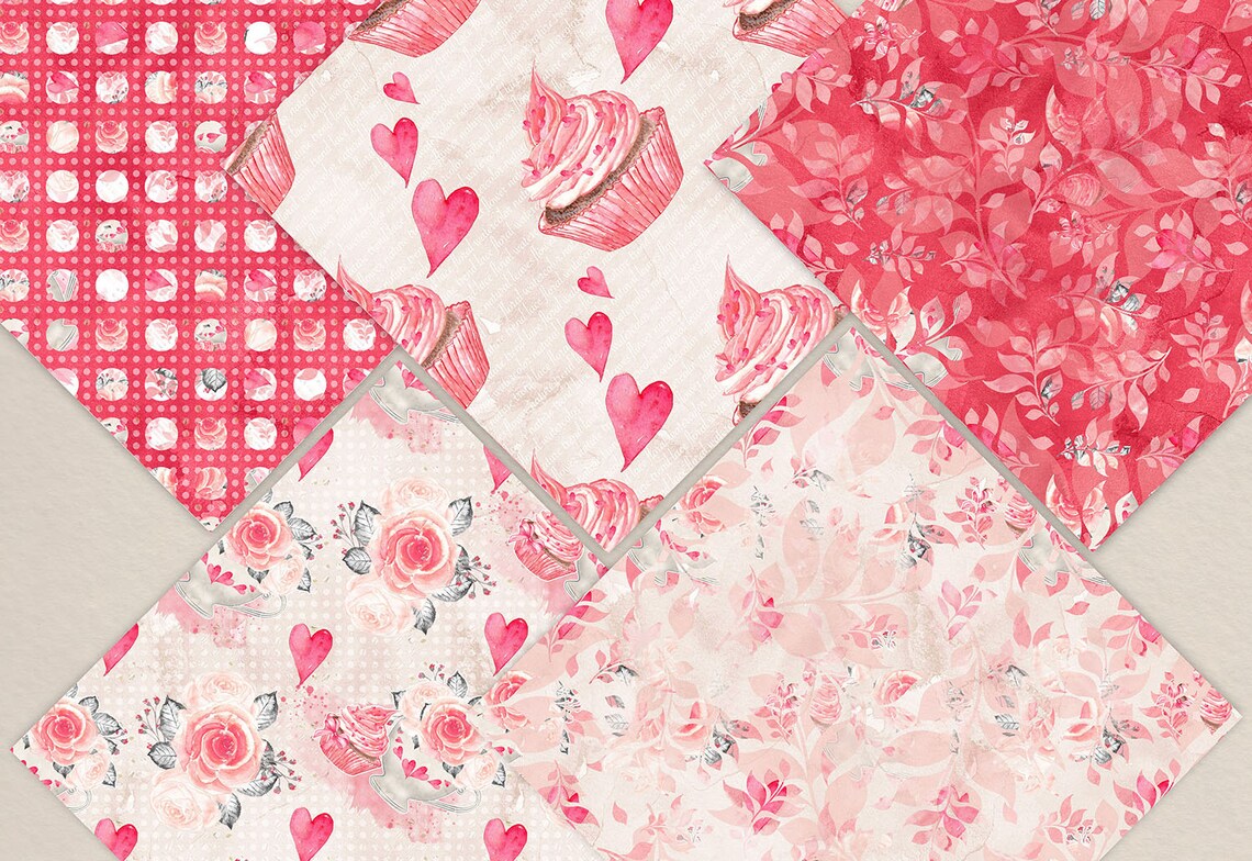 Watercolor Sweet Valentine Digital Paper Pack Romantic Hand | Etsy