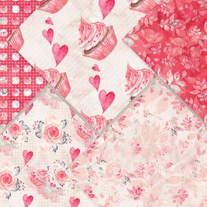 Watercolor Sweet Valentine Digital Paper Pack, Romantic, Hand Painted ...