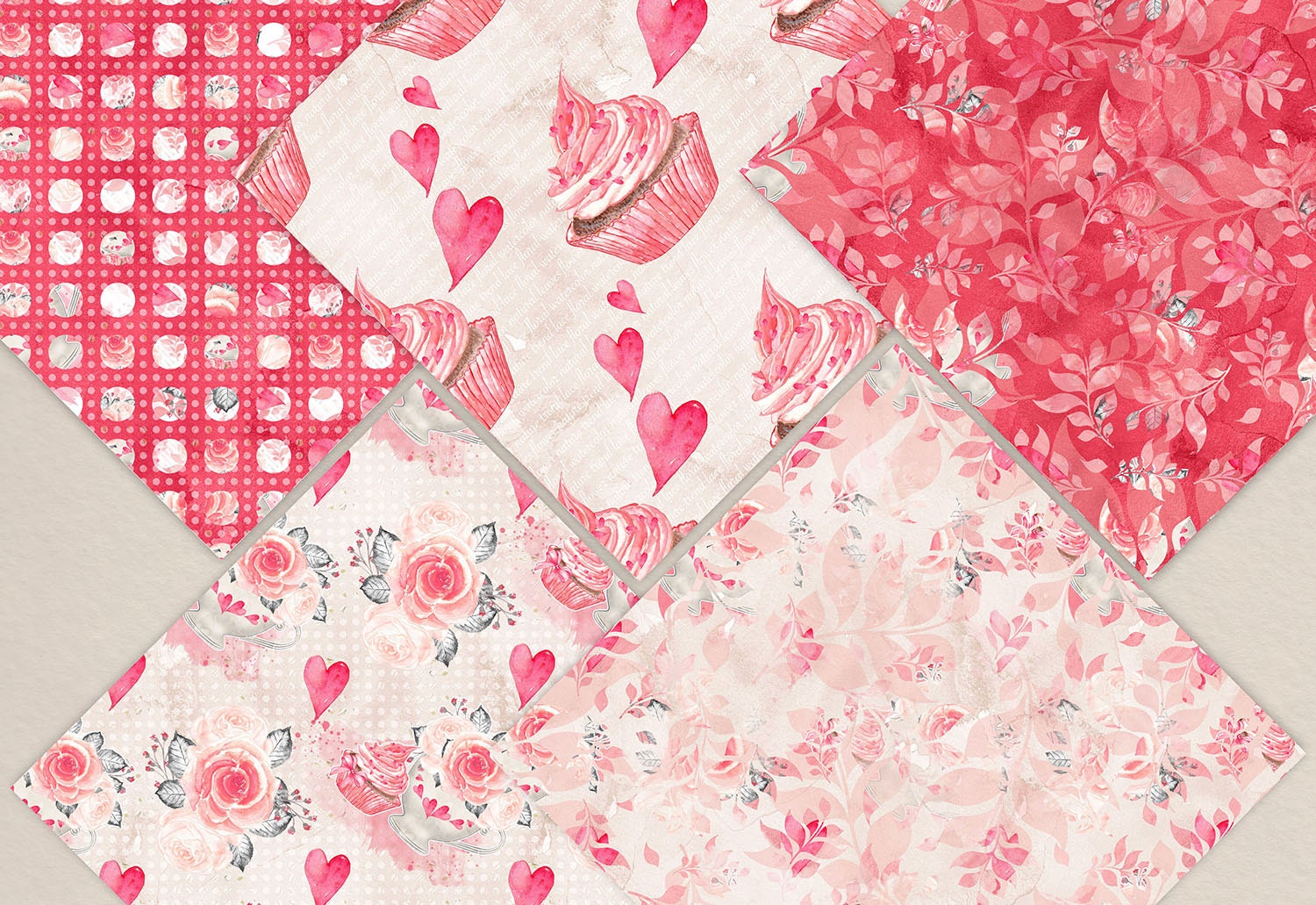 Watercolor Sweet Valentine Digital Paper Pack Romantic Hand | Etsy