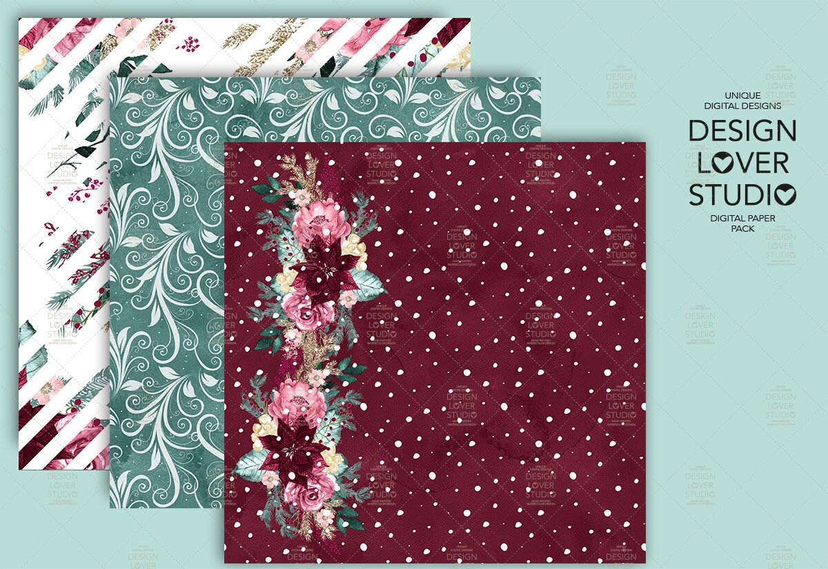 Burgundy Christmas Design Digital Paper Pack Christmas - Etsy