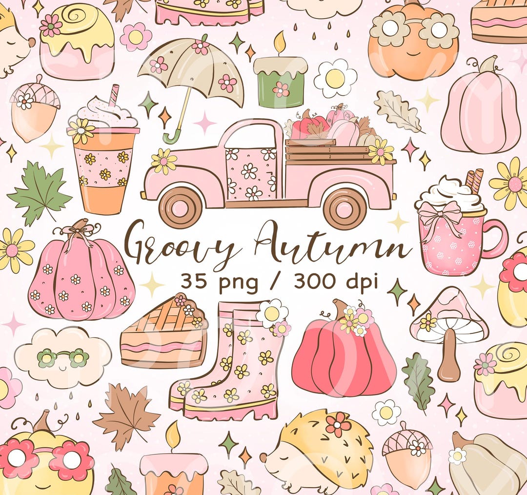 Groovy Autumn Png Clipart Retro Fall Groovy Pumpkin, Country Truck ...