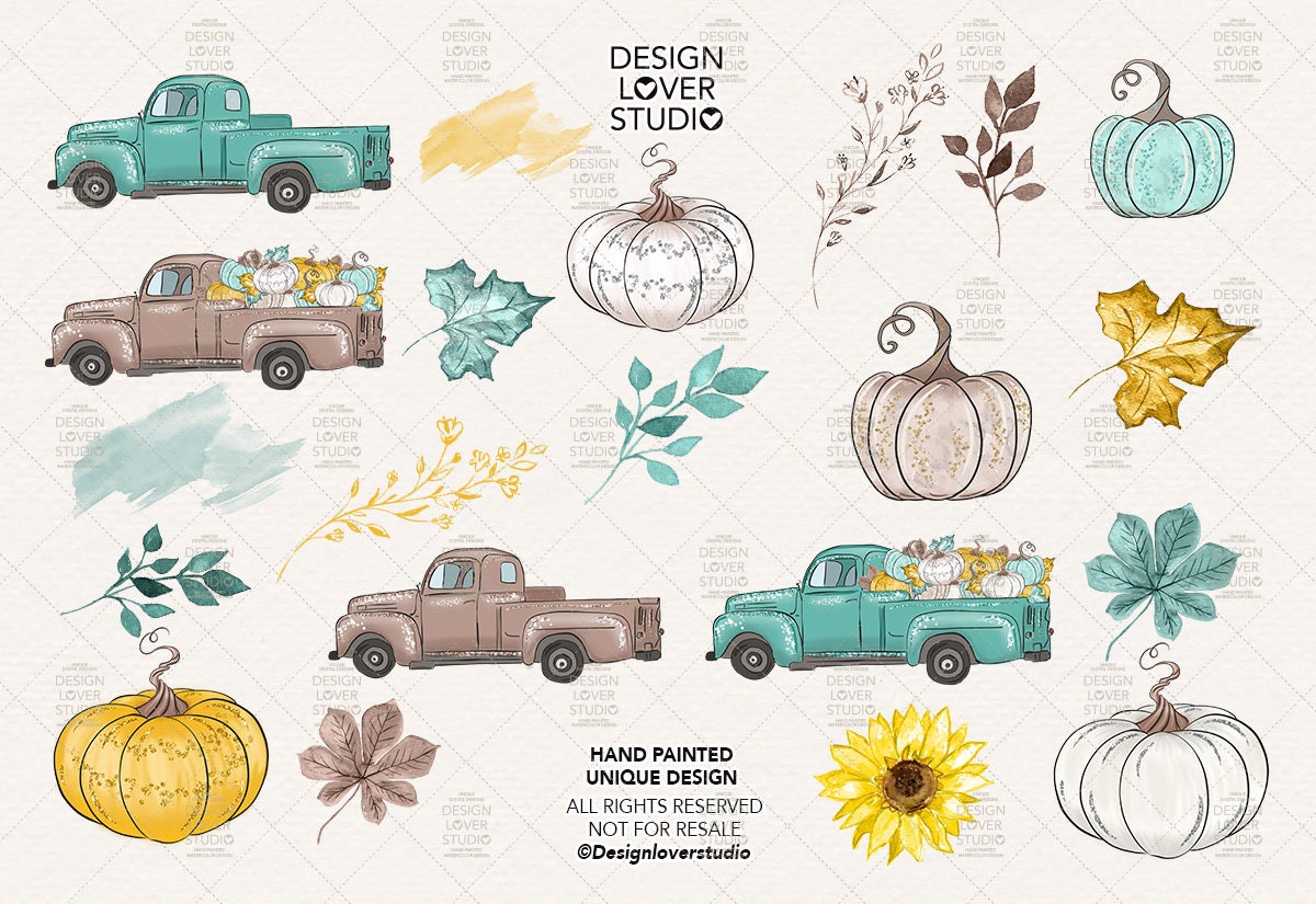 Pumpkin Truck Design Autumn Leaves Fall Fall Clipart - Etsy