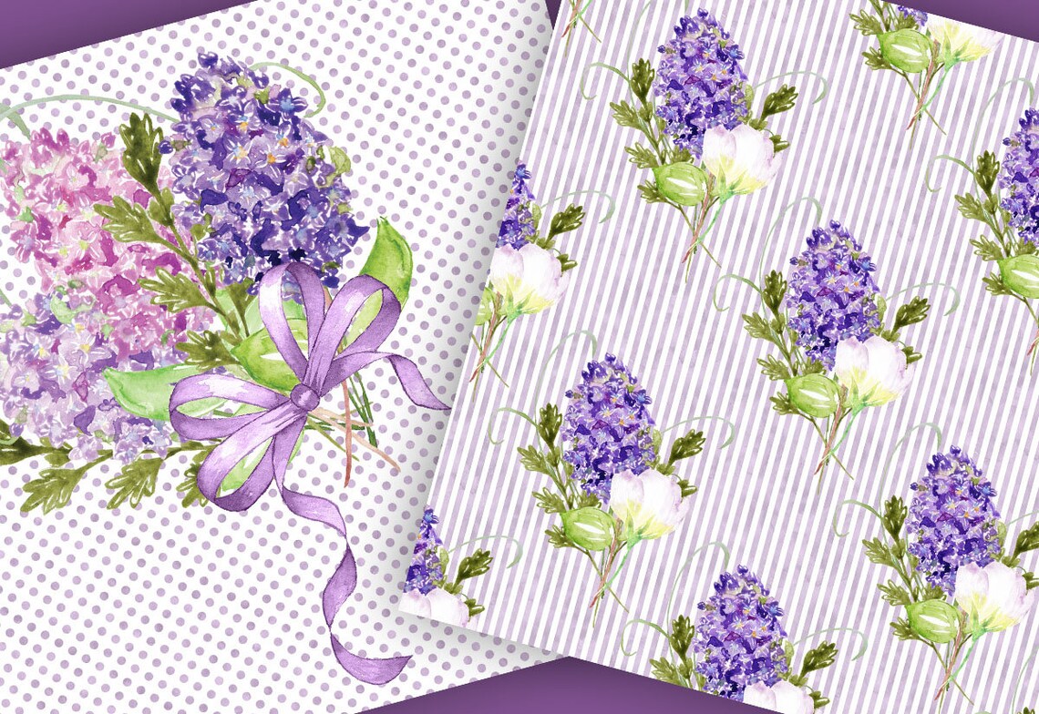 Watercolor LILAC FLOWER Digital Paper Pack Bow Lavender - Etsy