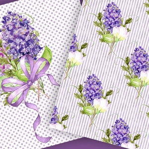 Watercolor LILAC FLOWER Digital Paper Pack, Bow, Lavender, Bouquets ...