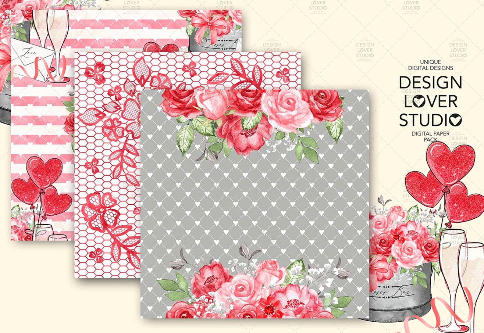 Be My Valentine Design Digital Paper Romantic Watercolor - Etsy