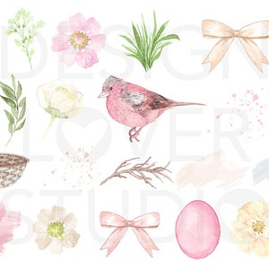 Watercolor Cute Easter Design, Clipart, Mint Pink Watercolor Clipart ...