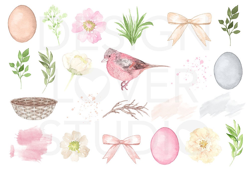 Watercolor Cute Easter Design Clipart Mint Pink Watercolor - Etsy