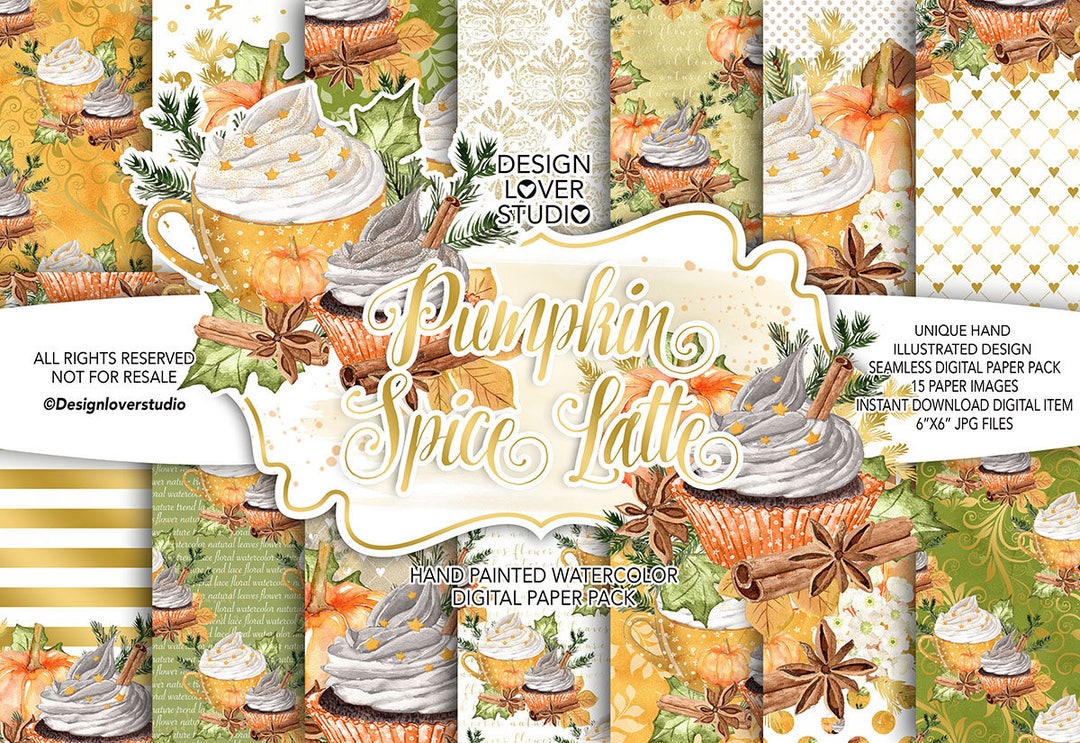 Watercolor "pumpkin Spice Latte" Hand Painted Digital Papers, Pumpkin ...