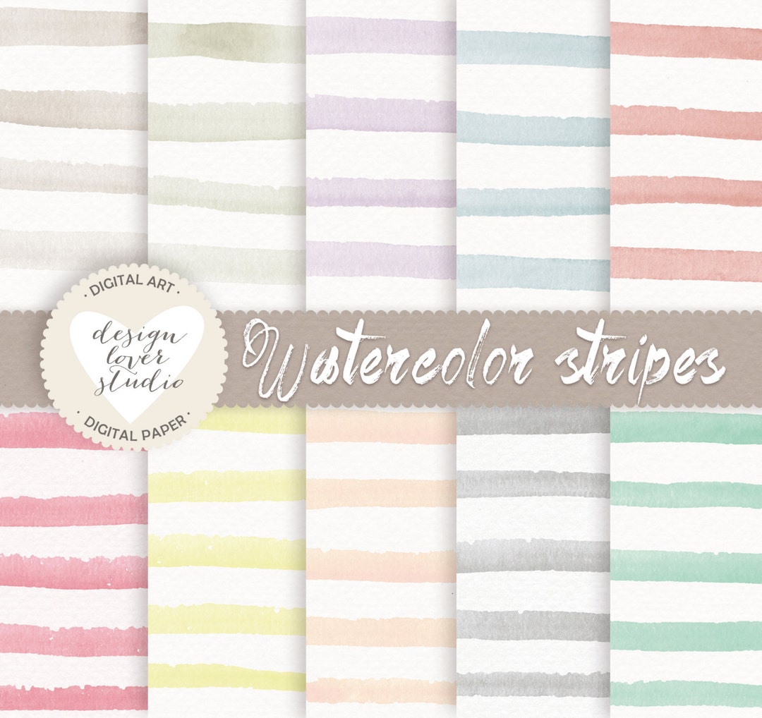 Watercolour Stripes Digital Papers, Watercolor Digital Paper ...
