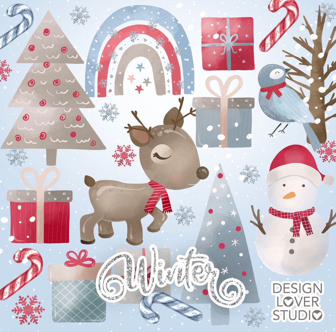 Christmas Rainbows Holiday Digital Clipart, Xmas Clipart, Cute ...