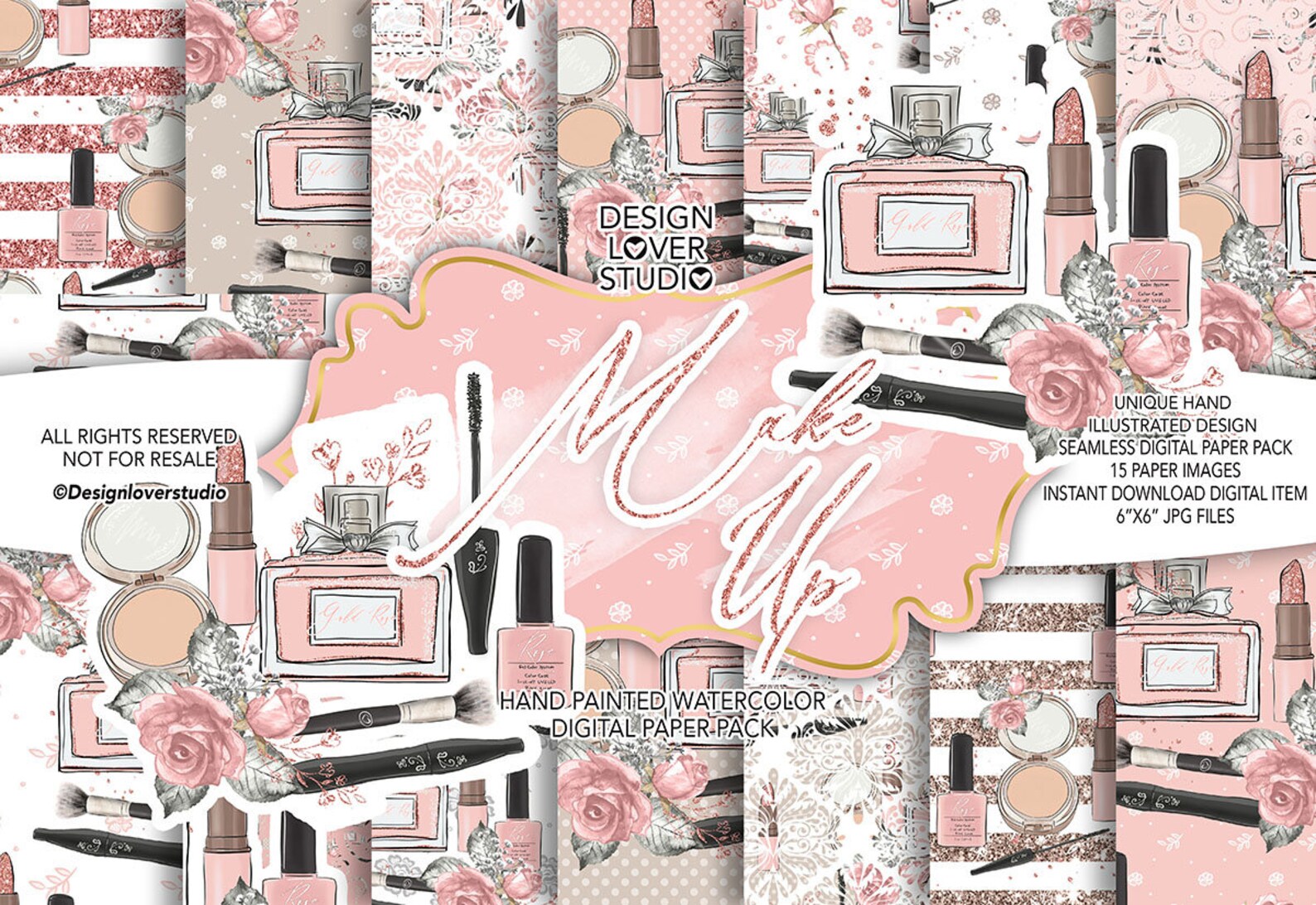 Make up Digital Paper Pack Fashion Pattern Lipstick - Etsy