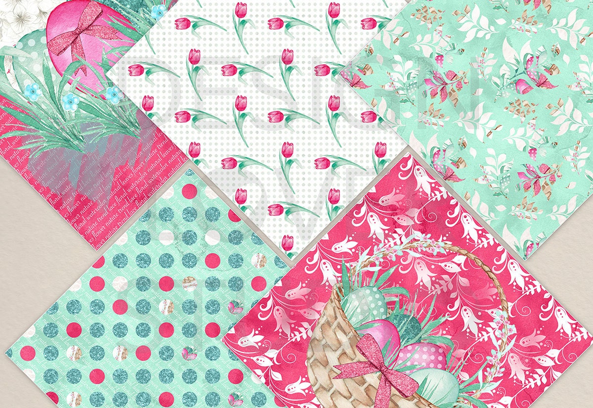 Watercolor Happy Easter Digital Paper Pack Easter Eggs Hand | Etsy