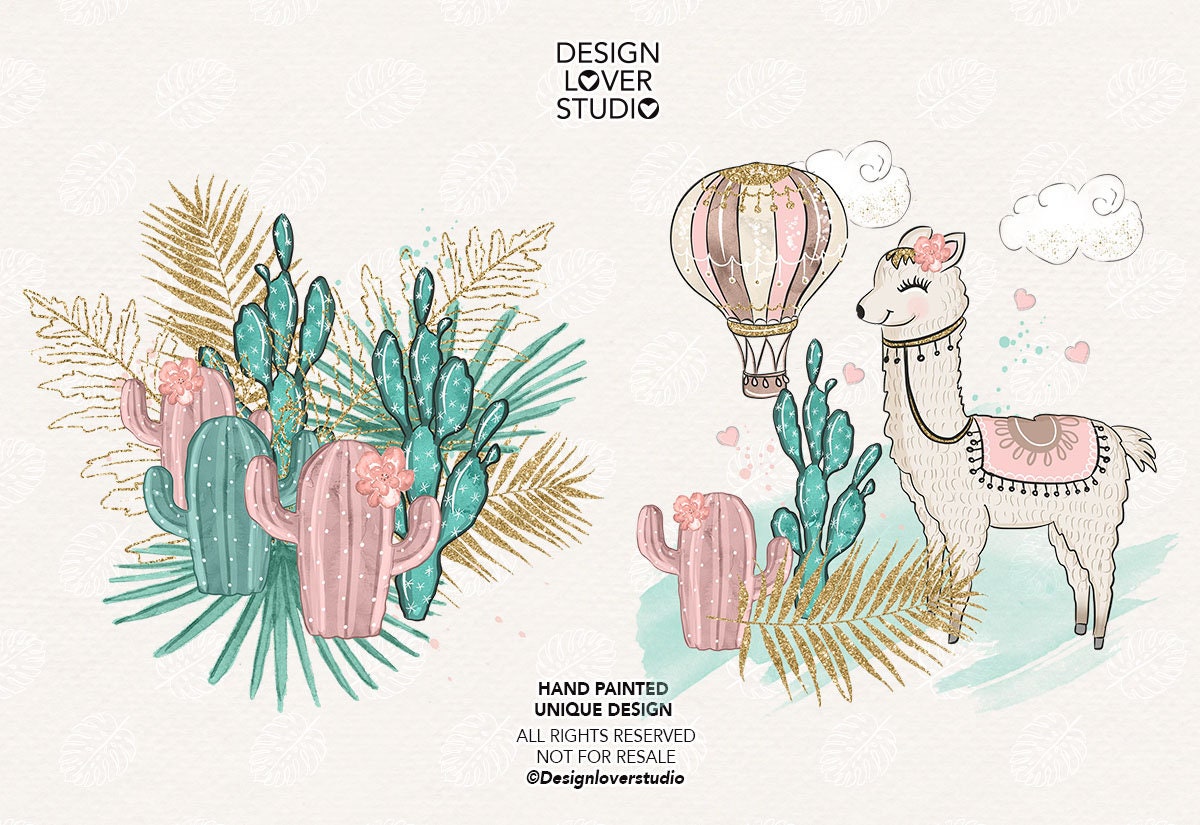 Sweet Lamas Design Lama Clipart Leaves Clipart Baby Clip - Etsy