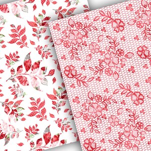 Watercolor RED ROMANCE Digital Paper Pack, Red Roses, Peony, Pink ...