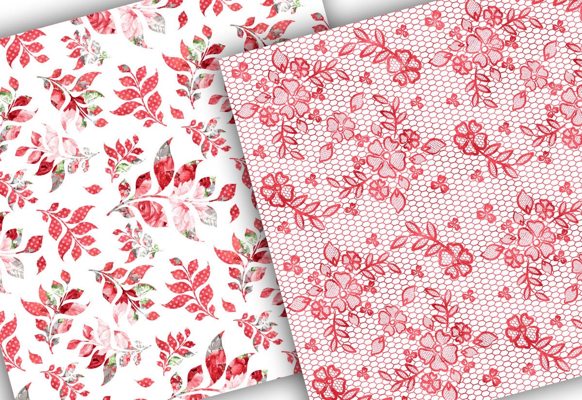 Watercolor RED ROMANCE Digital Paper Pack Red Roses Peony | Etsy