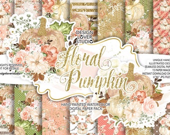 Floral Pumpkin Digital Paper floral (Download Now) - Etsy