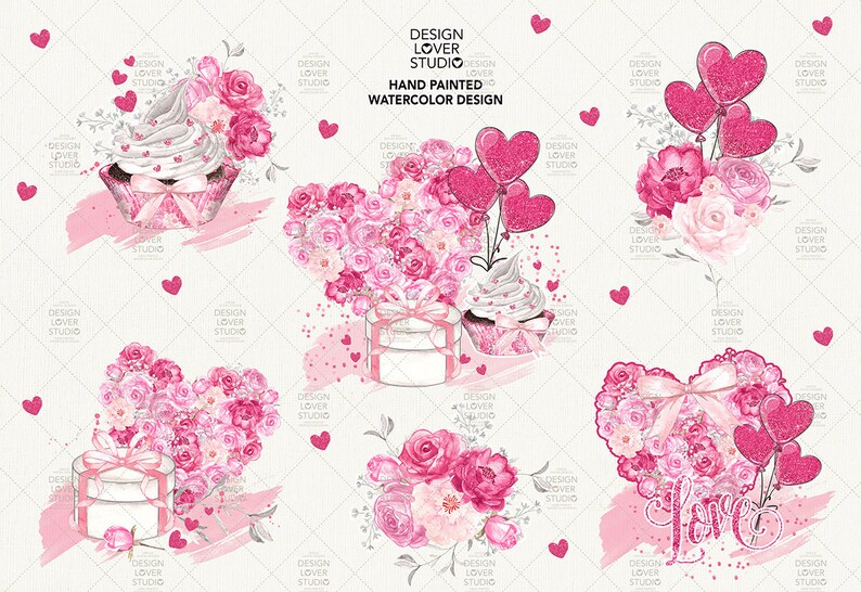 Roses Heart Valentine Design Clipart Romantic Watercolor - Etsy