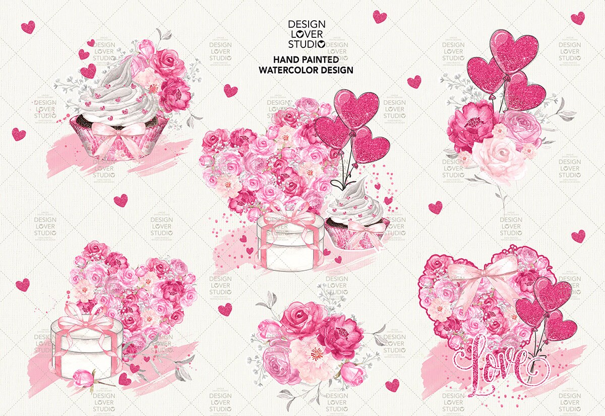 Roses Heart Valentine Design Clipart Romantic Watercolor - Etsy