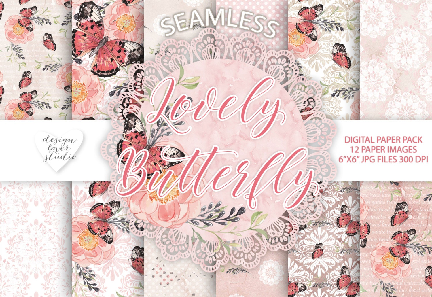 Watercolor Butterfly flowers digital paper Flower background | Etsy