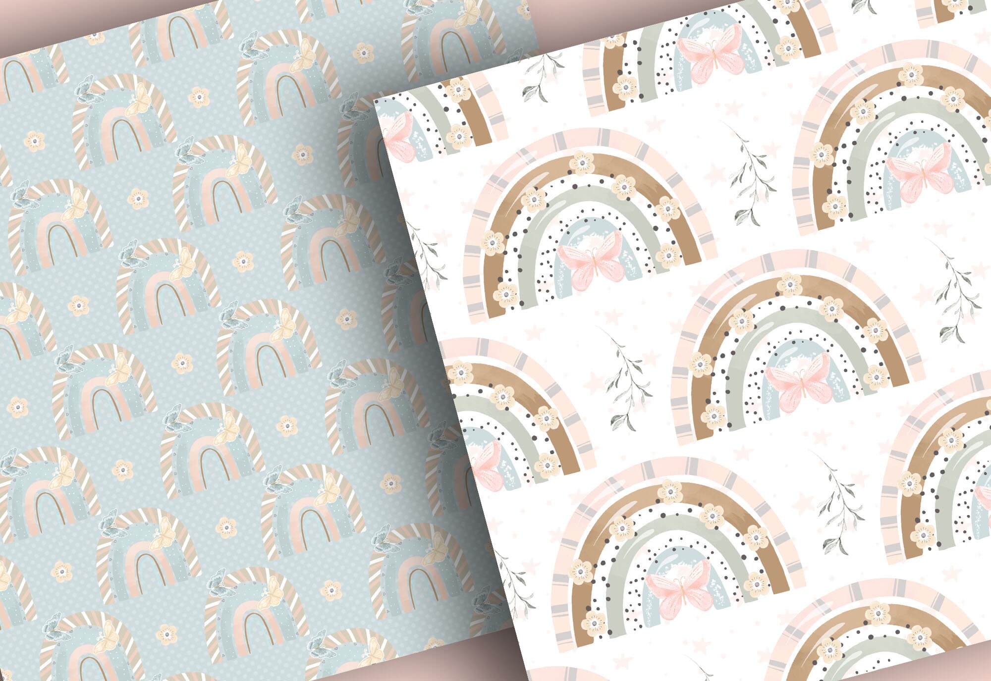 Nursery Rainbows Digital Paper Pack Baby Girl Nursery | Etsy