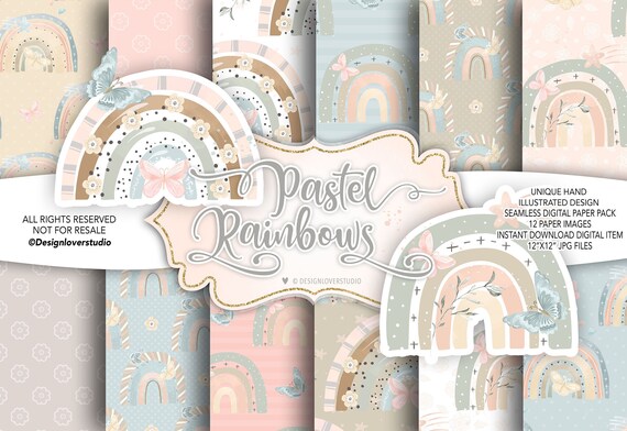Nursery Rainbows Digital Paper Pack Baby Girl Nursery | Etsy
