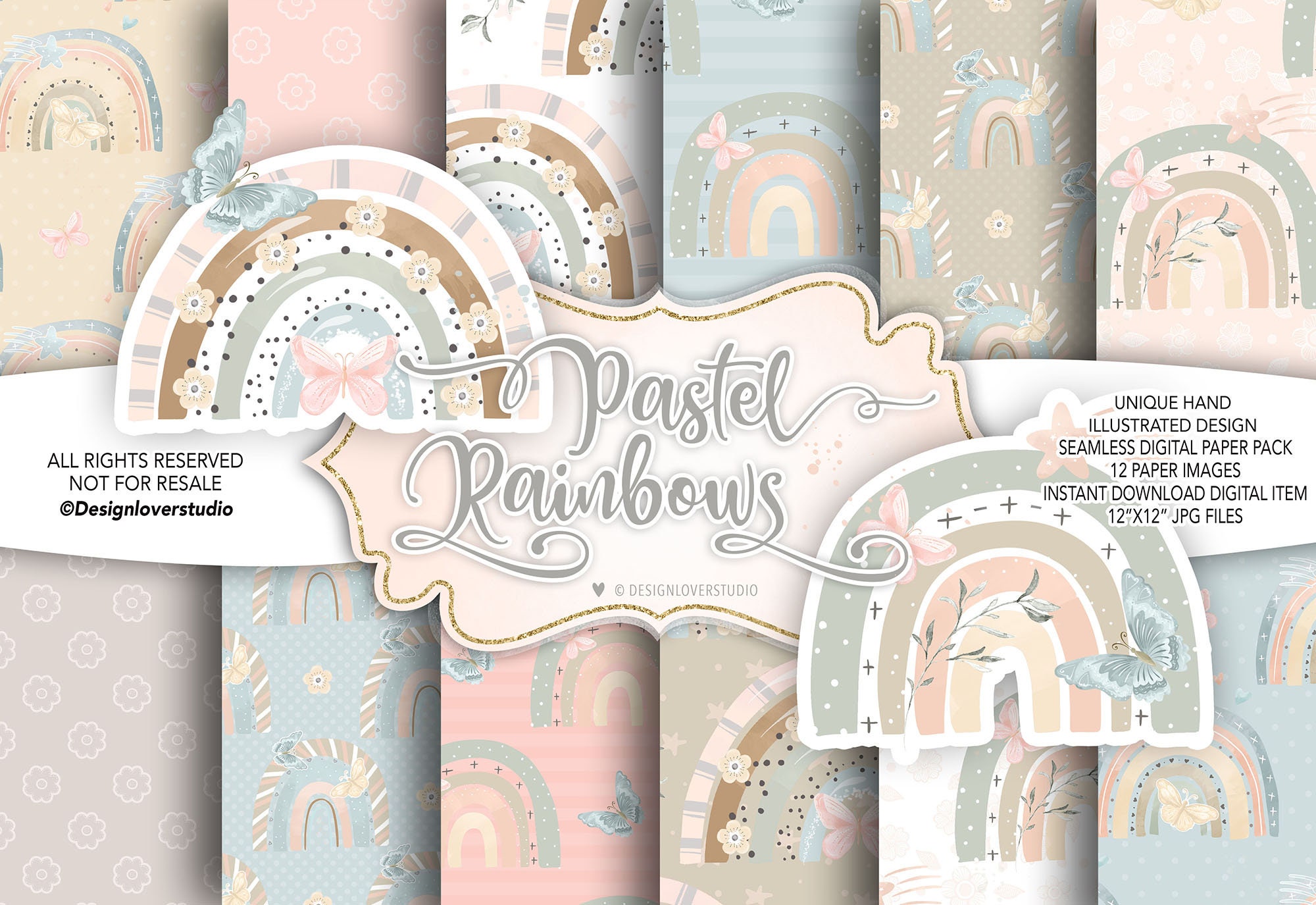 Nursery Rainbows Digital Paper Pack Baby Girl Nursery | Etsy