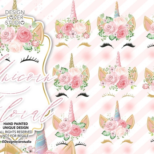 Unicorn Heads Clipart Rainbow Unicorn Clip Art Gold Unicorn - Etsy