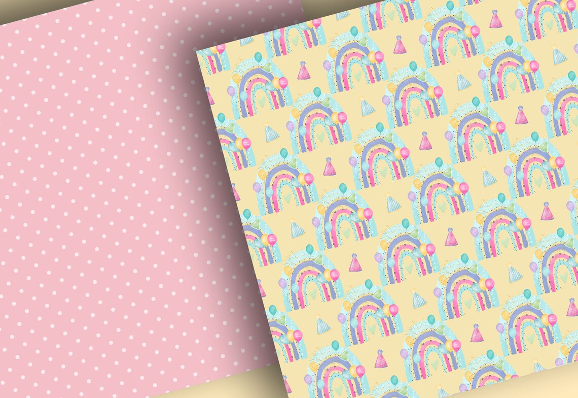 Birthday Party Rainbows Digital Paper Pack Party Nursery | Etsy