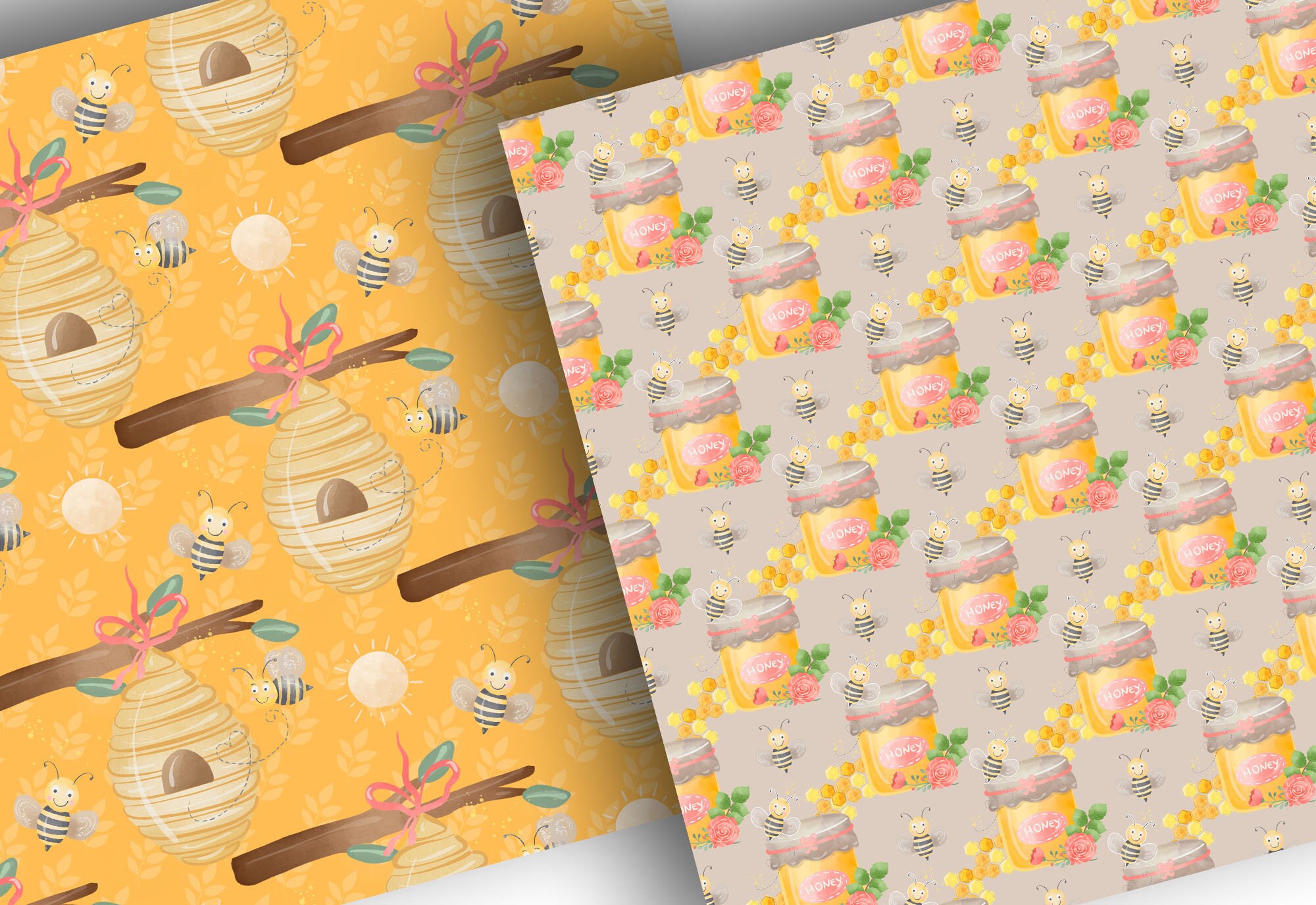 Watercolor Honey Bee Digital Paper Pack Bee Animal Pattern - Etsy