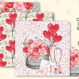 Be My Valentine Design Digital Paper, Romantic Watercolor Digital Paper ...