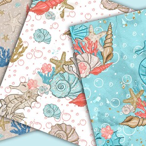 Under the Sea Digital Paper, Seashells Pattern, Sea Background, Summer ...
