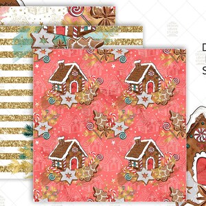 Gingerbread House Design Digital Paper Pack, Christmas Flower ...