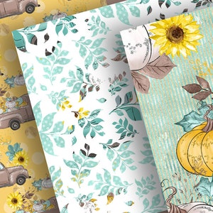 Pumpkin Truck Digital Paper Pack, Autumn Leaves, Fall, Fall Pattern ...