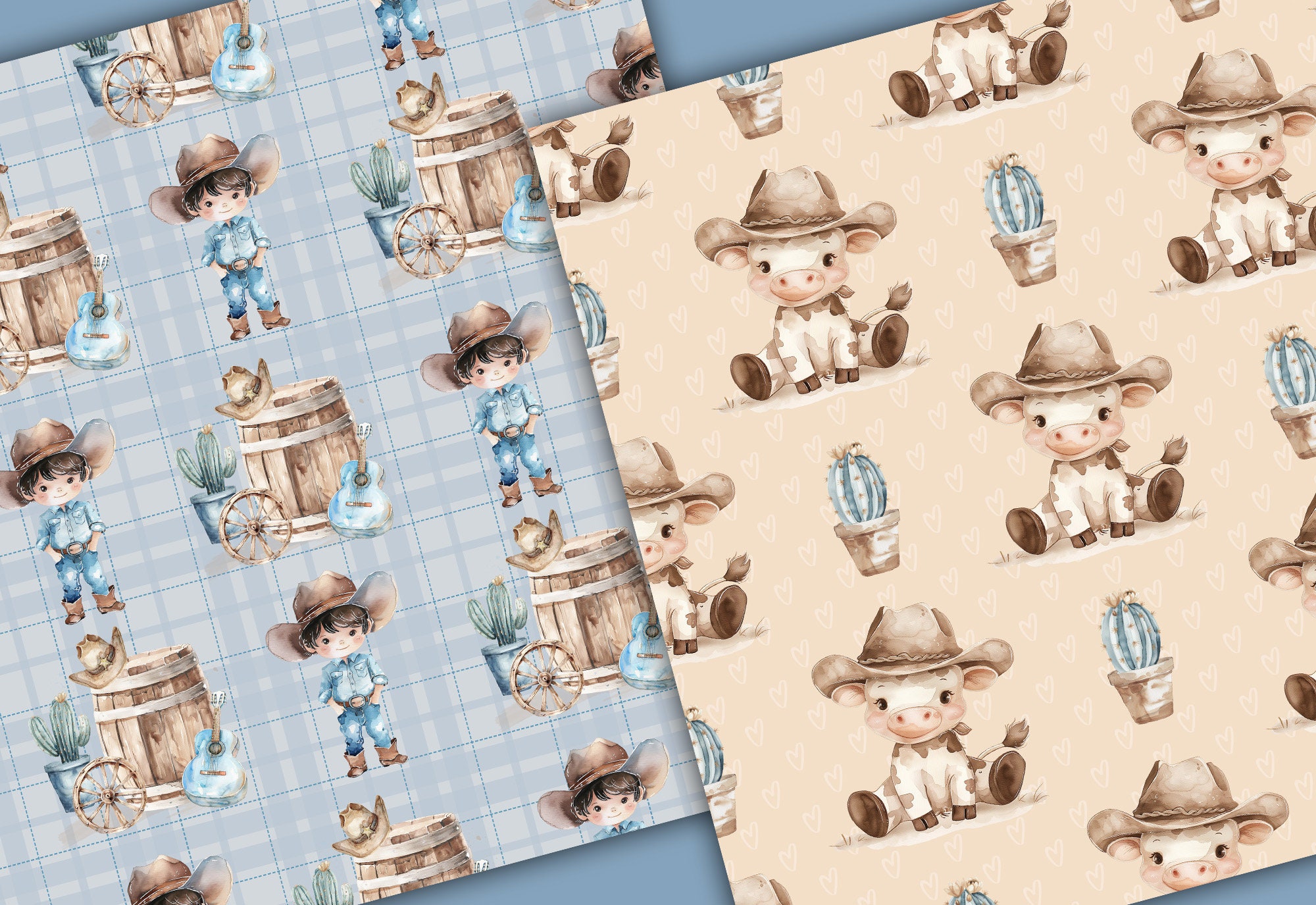 Watercolor Cute Cowboy Digital Paper Pack, Baby Cowboy PNG Bundle, Wild ...
