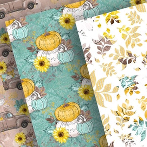 Pumpkin Truck Digital Paper Pack, Autumn Leaves, Fall, Fall Pattern ...